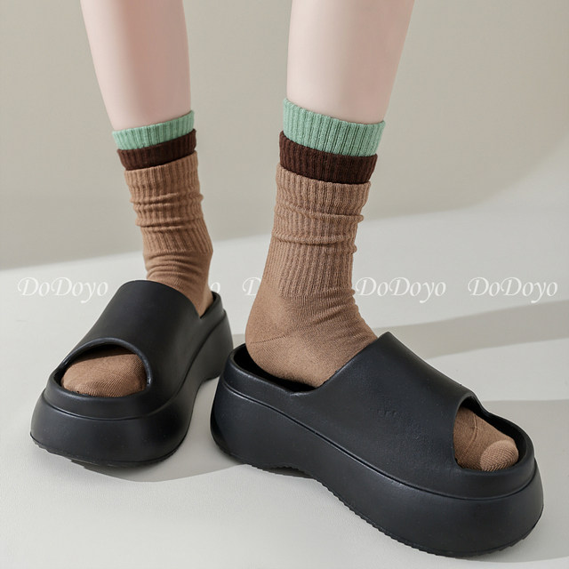 Dongdongyao three-layered ruffled socks for women, mid-calf pure cotton ...