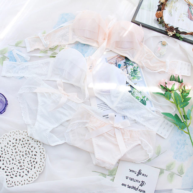 Fairy.com Saoge leaf edge white bras set Women's no steel circle small ...
