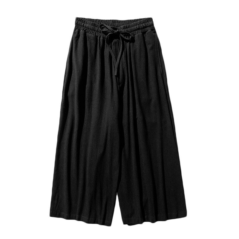 Men's Chinese Style Hanfu Pants - Floral Embroidered Wide Leg Trousers