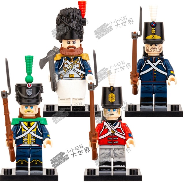 Napoleon Peninsula War, British, French and German soldiers assembled building blocks, toys n033-036