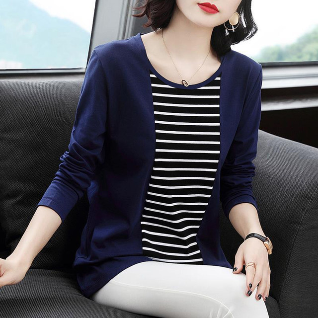 2024 spring and autumn new long -sleeved ladies round neck shirt loose ...