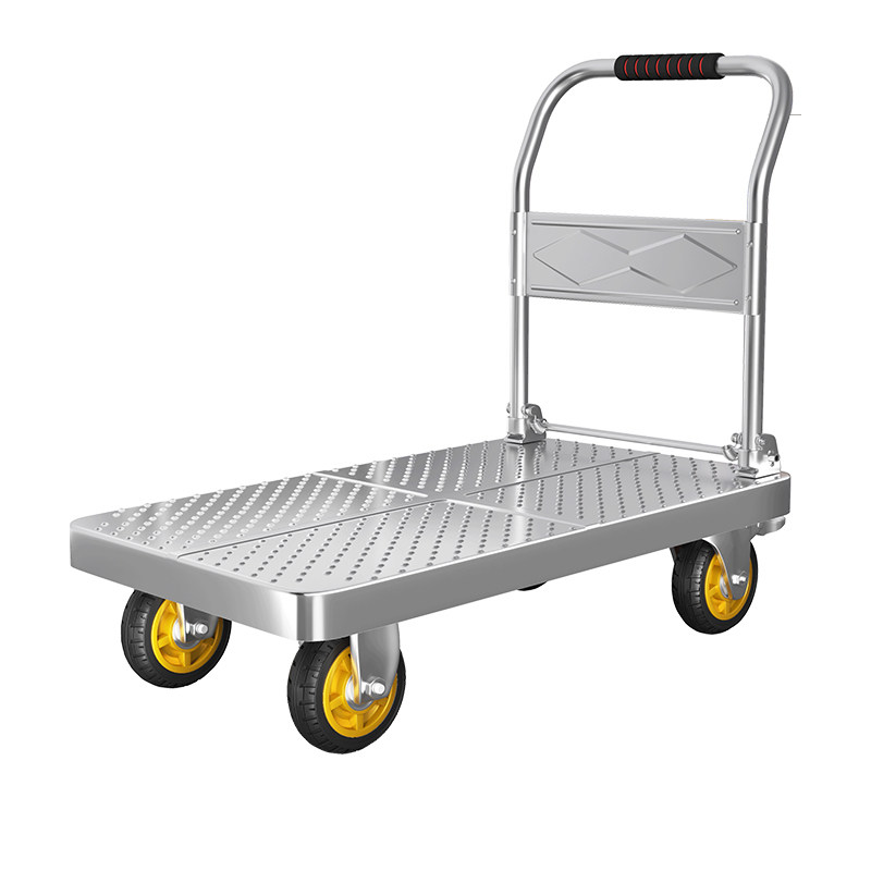 Foldable Steel Plate Utility Cart - Portable Flatbed Trolley