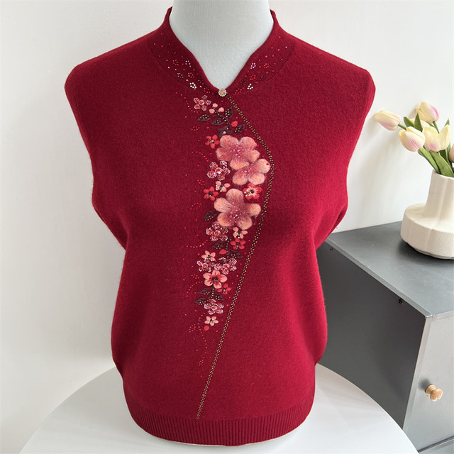 Cardigan sweater for women 100% pure wool embroidered short cheongsam ...