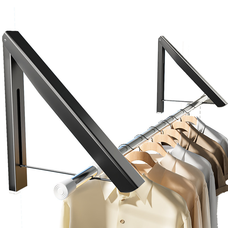 Invisible Wall-Mounted Clothes Rack Rod - Folding and Telescopic Design ...
