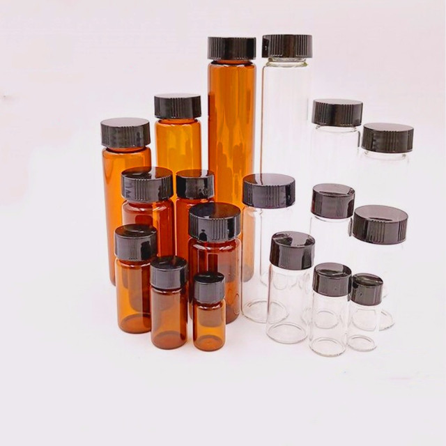 Glass snail sample bottle 2 3 5 10 15 20 30 40 60ml transparent brown ...