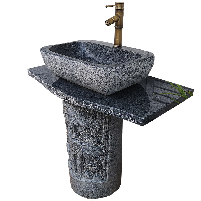 Integrated Floor-standing Stone Wash Basin for Balcony and Outdoor Use