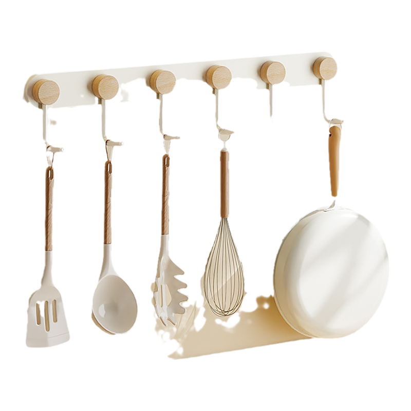 No-Punch Kitchen Hook Rack - Wall Hanging Storage for Utensils, Pans ...