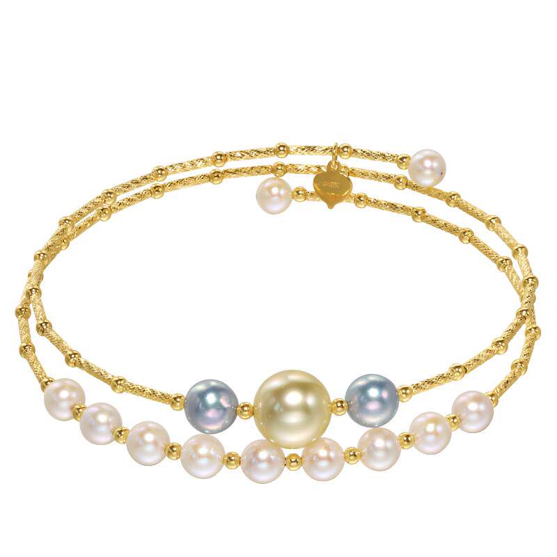 Heidi Jewelry Lingfeng Akoya Seawater Pearl Bracelet - 18K Gold Double ...