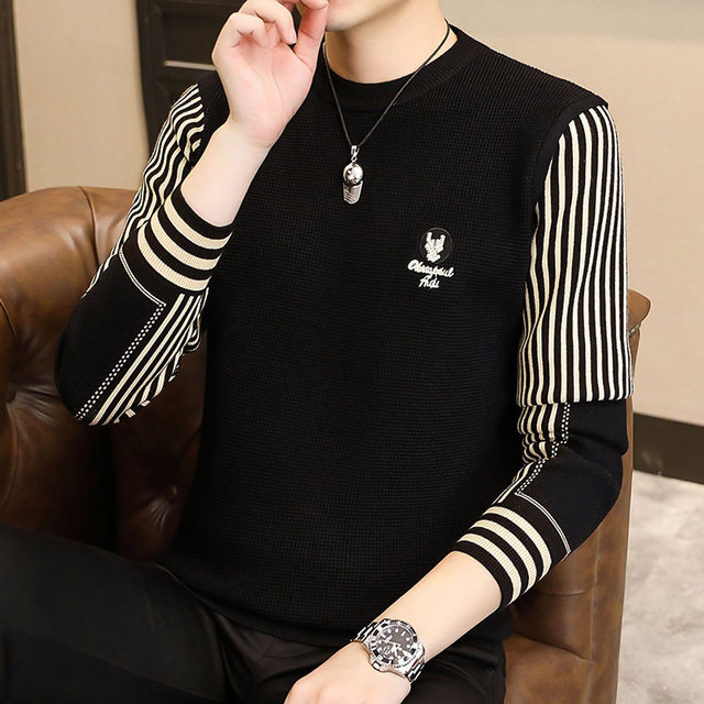 Autumn and winter round neck embroidered sweater men's tide card ...