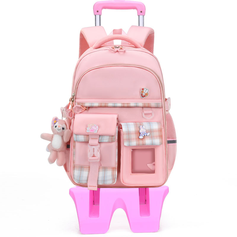 Školní taška na kolečkách Bo mingxing pro dívky - Velká kapacita, voděodolná, 6 kol - 1.-6. třída ZŠ