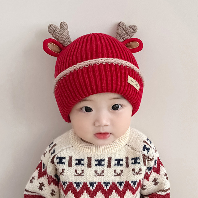 Red baby hat autumn and winter baby woolen hat children's hat 2024 new ...