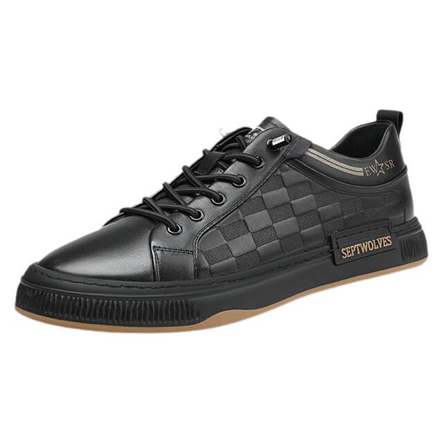 Septwolves men's shoes genuine leather casual sneakers black non-slip ...