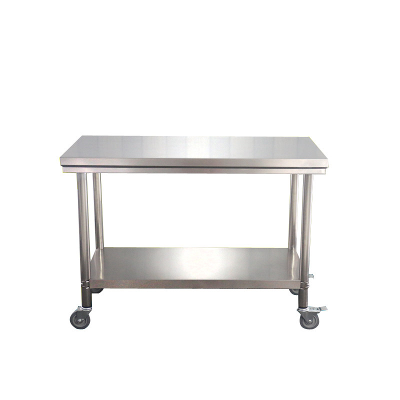 Stainless Steel Double-Layer Workbench with Wheels - Hotel Kitchen ...