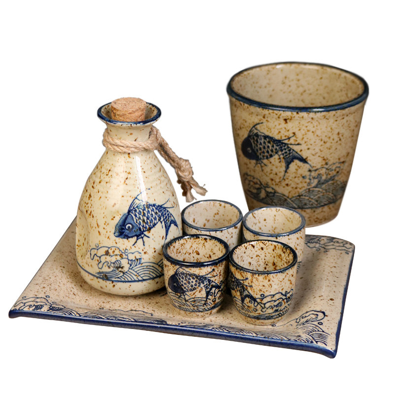 Ensemble à saké japonais vintage - Verre à shooter en céramique et pot ...