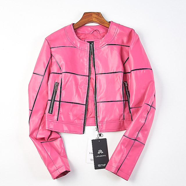 Foreign trade American style spliced leather short jacket for women ...