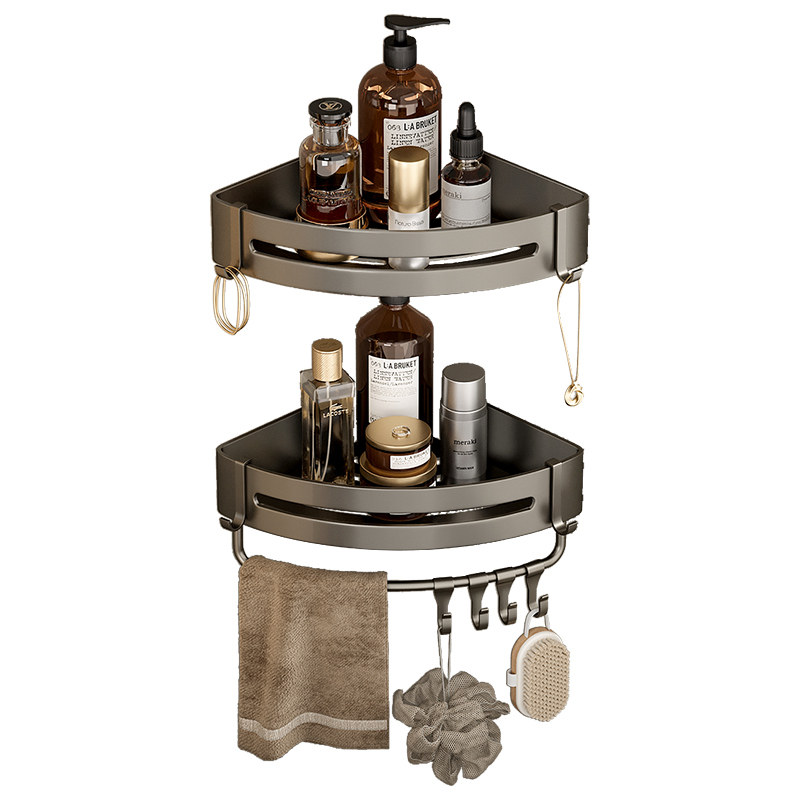 Gun Gray Triangle Storage Rack for Bathroom - No Drilling Required