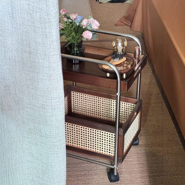 Medieval style trolley snack rack storage living room rattan retro side ...