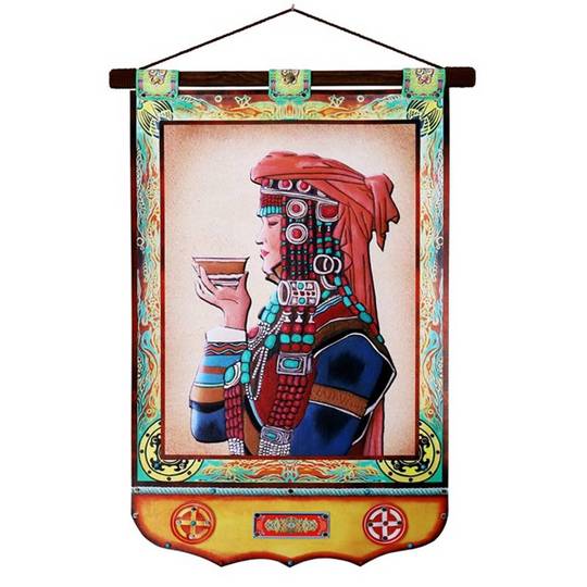 Genghis Khan Leather Painting - Mongolian Folk Art Scroll