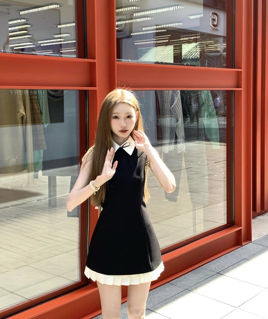 COOLLINE Lin Zixi's daily simple version of temperament dress black ...