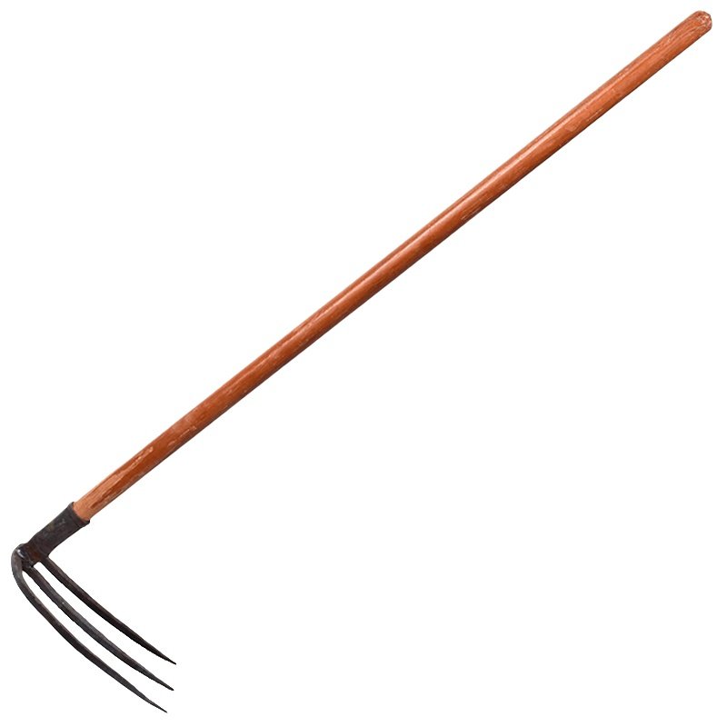 Long-Handled Iron Rake - 2/3-Tooth Nail Rake for Gardening