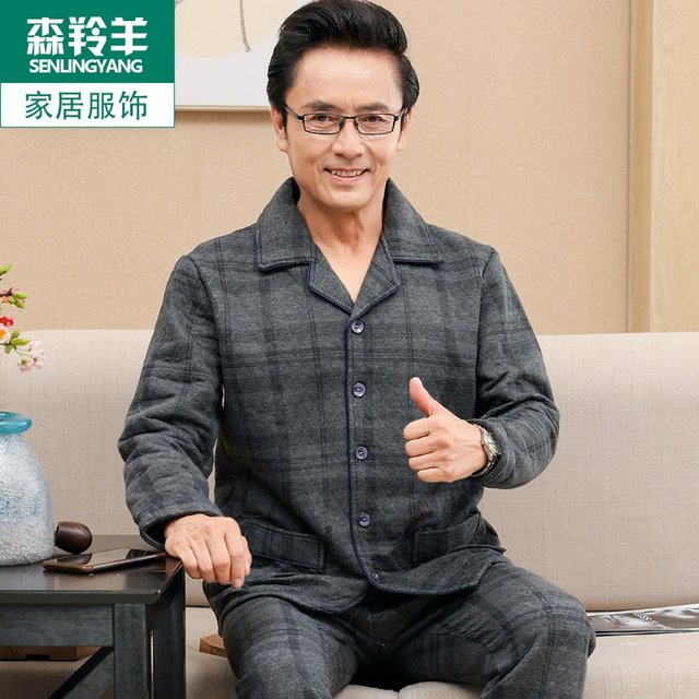 Autumn and winter men's pajamas warm lampsses Dad cotton cotton ...