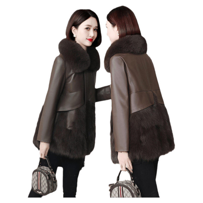 Haining genuine leather down jacket women's mid-length fox fur collar ...