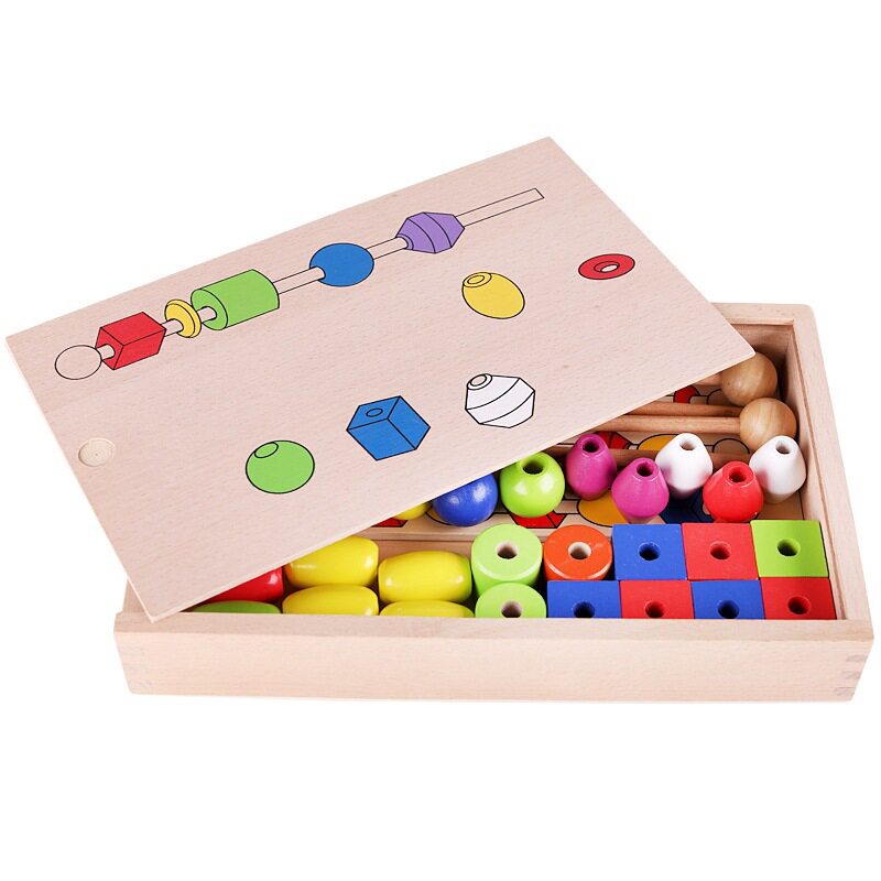 Children's Wooden Beaded Box Puzzle - Montessori Early Education Toy ...