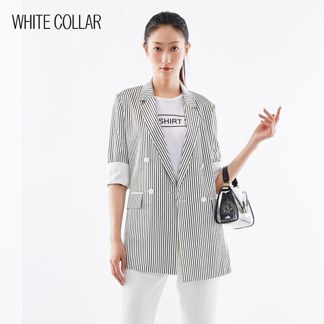 White-collar ladies light luxury heavy silk stripe temperament ...