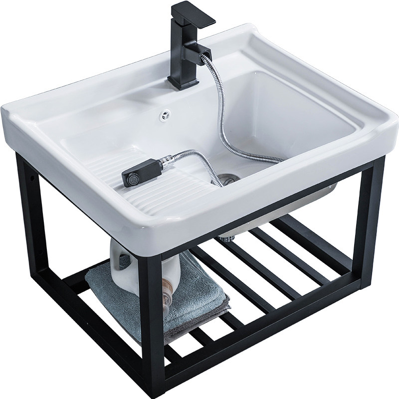 Wall-Mounted Laundry Tub with Washboard - Extra Deep Balcony Laundry Sink