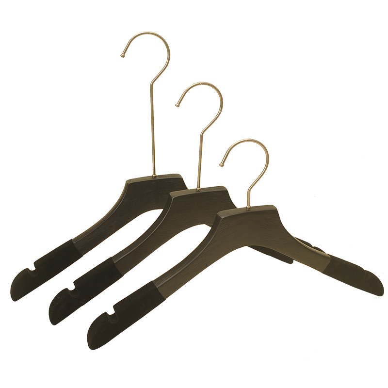 Black Wooden Clothes Hangers - Solid Wood, Long Hook, Korean Style