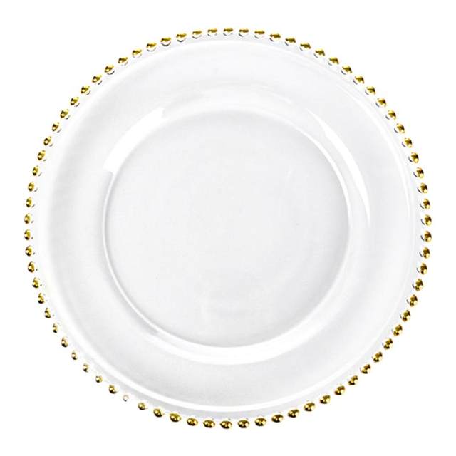 European gold-rimmed glass bead plate, pearl plate, Western-style gold ...