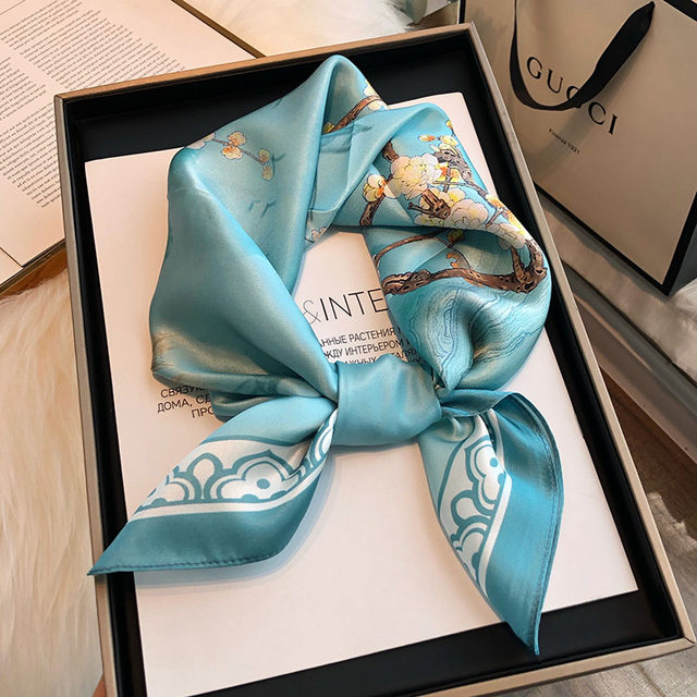 Light blue silk scarf Chinese square scarf for women Hangzhou silk ...