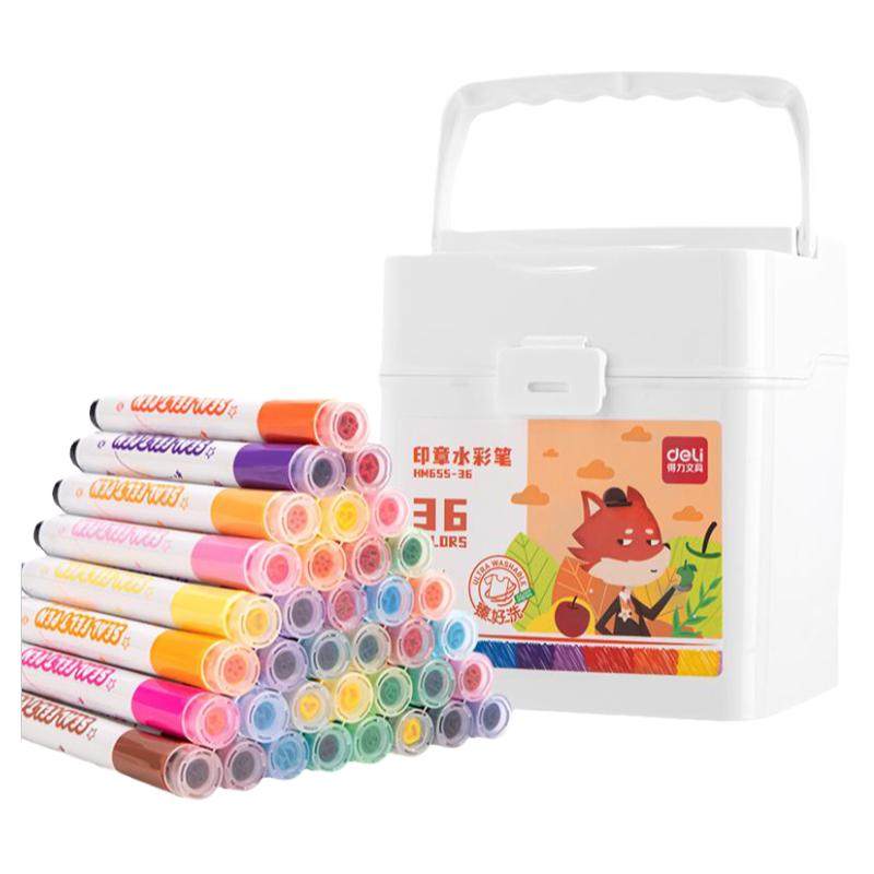 Deli Easy Washable Seal Watercolor Pen 24 Colors Children's Washable ...
