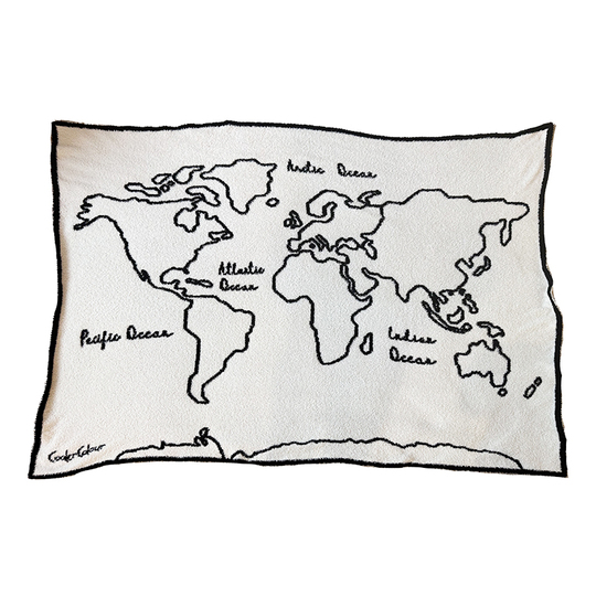 Coolercolour Geometric Map Blanket - Black & White Velvet Towel Blanket