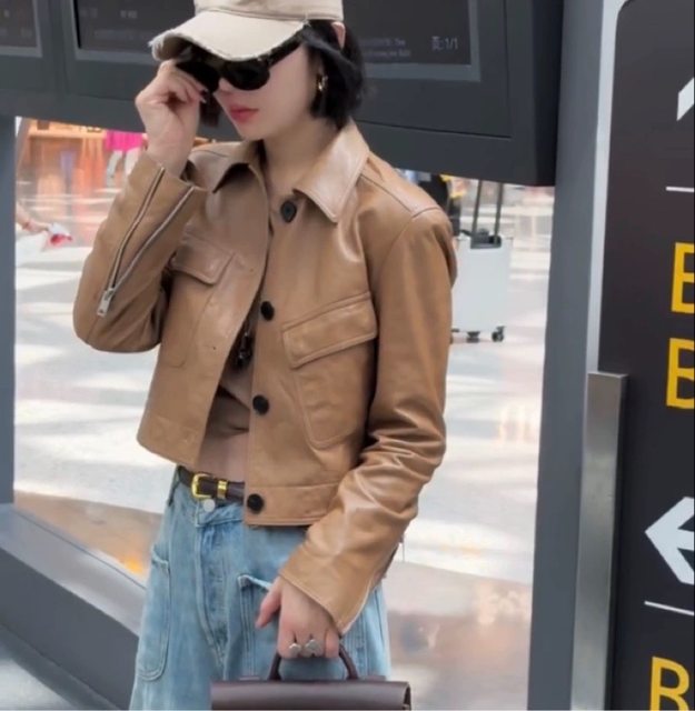 2024 autumn new leather irregular double pocket leather jackets, women ...