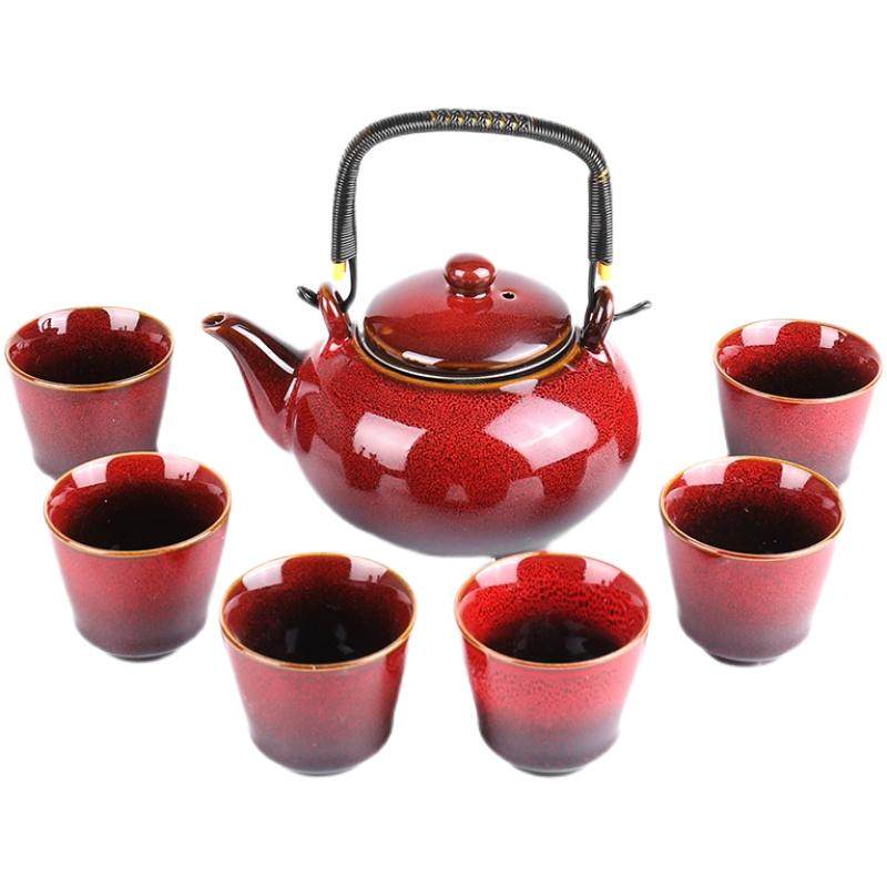 Juego de té Jin Fuyuan de 8 piezas con esmalte colorido - Tetera y ...