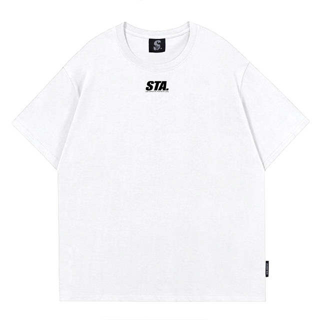 STA summer new solid color basic logo short-sleeved cotton round neck t ...