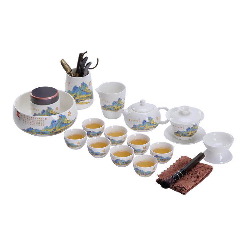 Very Beautiful Mutton Fat Jade Kung Fu Tea Set - 6 Person Chinese Style ...