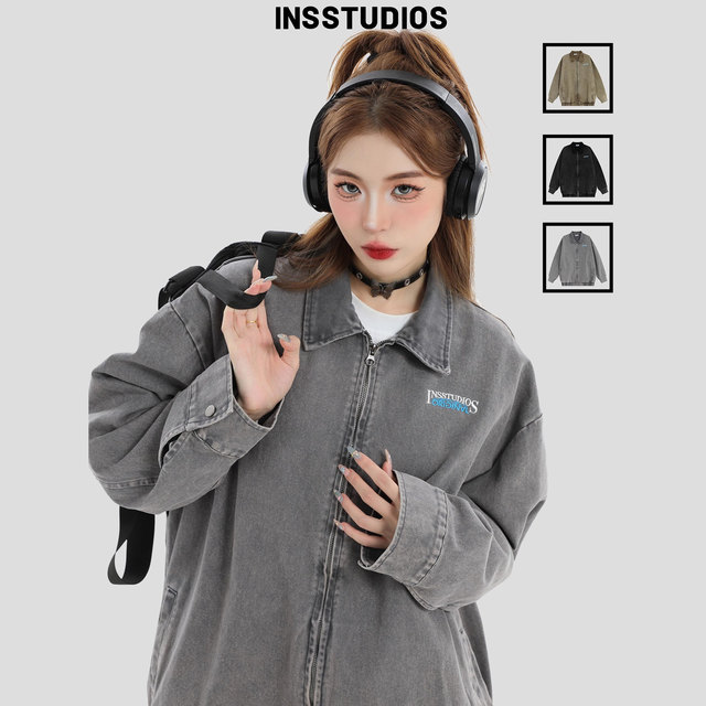 Insstudios national tide couples American LOGO fried color water washed ...