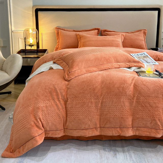 Advanced and thickened double -sided milk velvet carved four -piece set ...