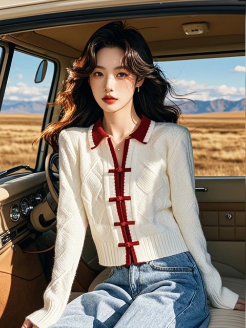 New Chinese style national style Polo collapsed long -sleeved sweater ...