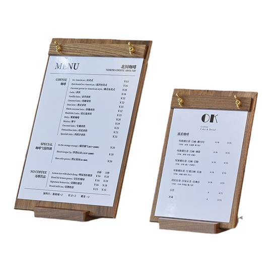 Solid wood menu clip - vertikal desktop menu display card til coffee ...