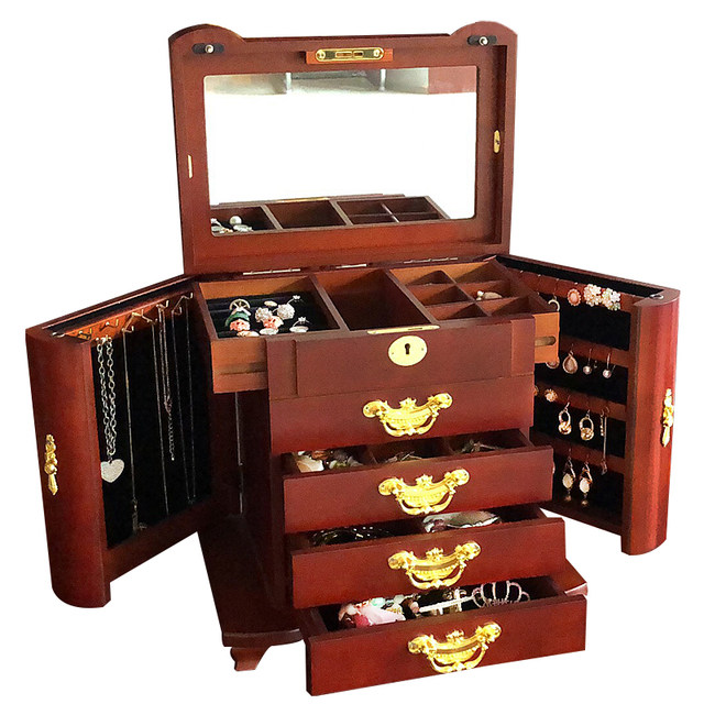 Large -capacity with lock jewelry box solid wood jewelry jewelry box ...