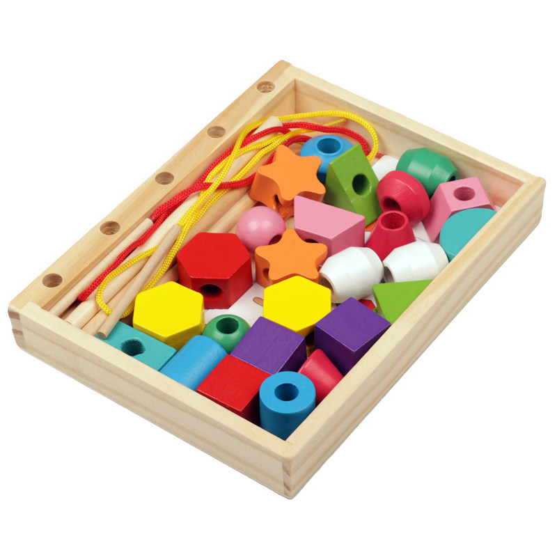 Geometric Shape Sorting Beads - Montessori Wooden Toy for Toddlers