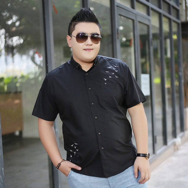Bimeng Chao big size men's short -sleeved black shirt Fat man plus ...
