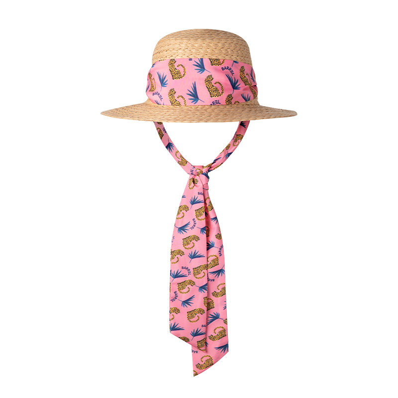 Barrel Summer Straw Hat - Rapiha Print Lace-Up Beach Sunshade