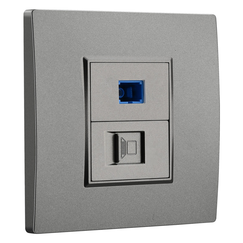 Gray Black Multi-Port Gigabit Cat6 Network Cable - Computer Socket Panel