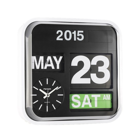 Fartech客厅挂钟 万年历 台湾全自动静音现代时尚家用翻页钟