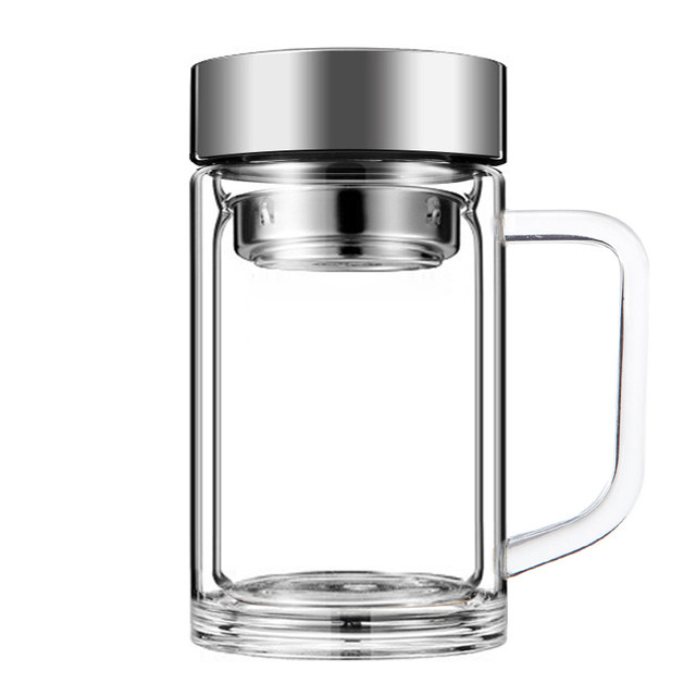 Tea cup glass men's double layer with handle office personal special ...
