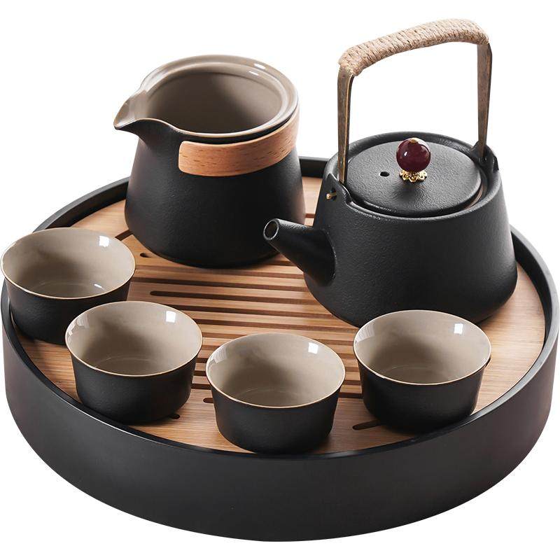 Japanese-Style Tea Set with Small Tea Tray, Ceramic Kung Fu Teapot, and ...
